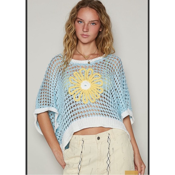 POL | Tops | 265 Pol Open Knit Sweater With Sunflower Design | Poshmark